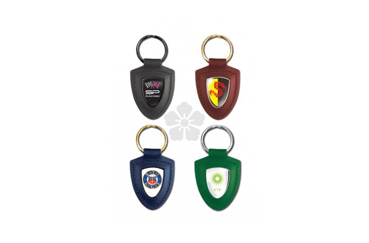 Promotional Leather Shield Keyring, Personalised by MoJo Promotions